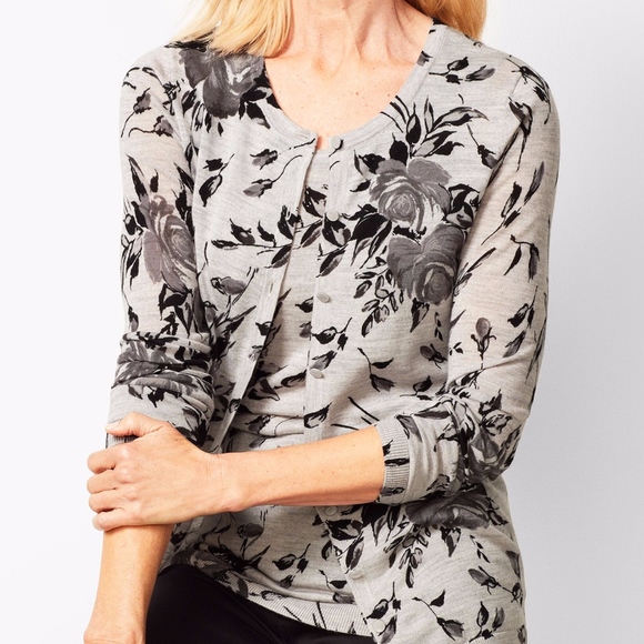 Talbots | Sweaters | Euc Talbots Merino Wool Floral Cardigan | Poshmark